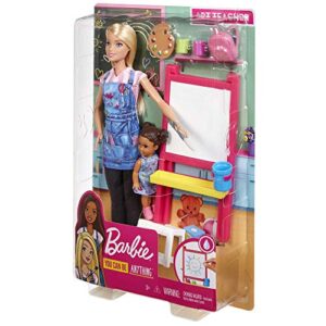 Barbie Careers Doll & Playset, Art Teacher Theme with Blonde Fashion Doll, 1 Small Doll, Color-Change Easel & Accessories