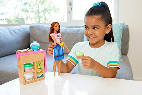 ​Barbie Noodle Bar Playset with Brunette Doll, Workstation and Accessories