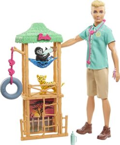 barbie careers doll & playset, wildlife vet theme with ken doll, furniture & accessories