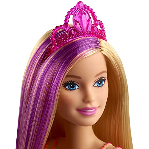 Barbie Dreamtopia Princess Doll, 12-inch, Blonde with Purple Hairstreak Wearing Pink Skirt and Tiara, for 3 to 7 Year Olds