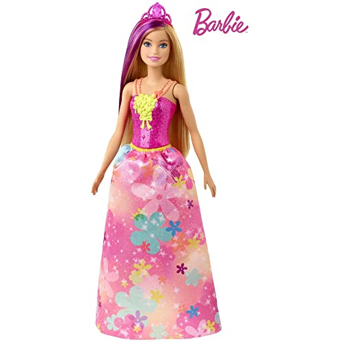 Barbie Dreamtopia Princess Doll, 12-inch, Blonde with Purple Hairstreak Wearing Pink Skirt and Tiara, for 3 to 7 Year Olds