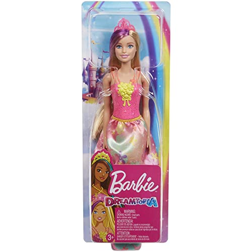 Barbie Dreamtopia Princess Doll, 12-inch, Blonde with Purple Hairstreak Wearing Pink Skirt and Tiara, for 3 to 7 Year Olds