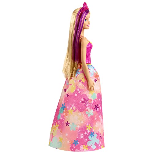 Barbie Dreamtopia Princess Doll, 12-inch, Blonde with Purple Hairstreak Wearing Pink Skirt and Tiara, for 3 to 7 Year Olds