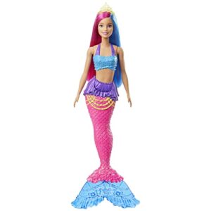 barbie dreamtopia mermaid doll with pink & blue hair & tail, plus tiara accessory