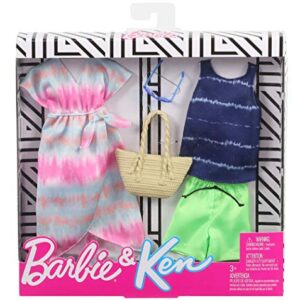 Barbie Fashion Pack with 1 Outfit of Tie-Dye Dress & 1 Accessory Doll & Striped Tie-Dye Tank, Shorts & Accessory for Ken Doll, Gift for 3 to 8 Year Olds