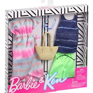 Barbie Fashion Pack with 1 Outfit of Tie-Dye Dress & 1 Accessory Doll & Striped Tie-Dye Tank, Shorts & Accessory for Ken Doll, Gift for 3 to 8 Year Olds