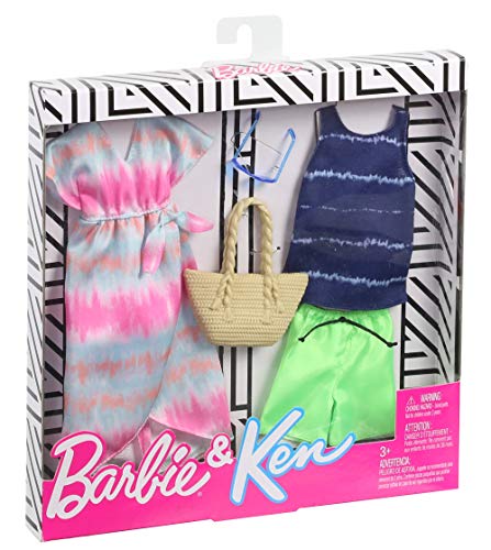 Barbie Fashion Pack with 1 Outfit of Tie-Dye Dress & 1 Accessory Doll & Striped Tie-Dye Tank, Shorts & Accessory for Ken Doll, Gift for 3 to 8 Year Olds