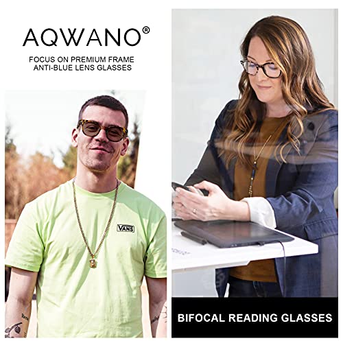 AQWANO Bifocal Reading Glasses UV400 Protection Lightweight Quality Sun Fashion Readers With Clear Top Outdoor Driving Eyeglass for Men Women, 2.0