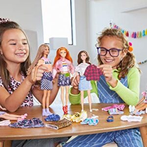 Barbie Clothes -2 Outfits for Barbie Doll Include a Top with ‘Weekend Mode’ Graphic, Floral Shorts and a Striped Top and Skirt with Purse and Headband, Gift for 3 to 8 Year Olds