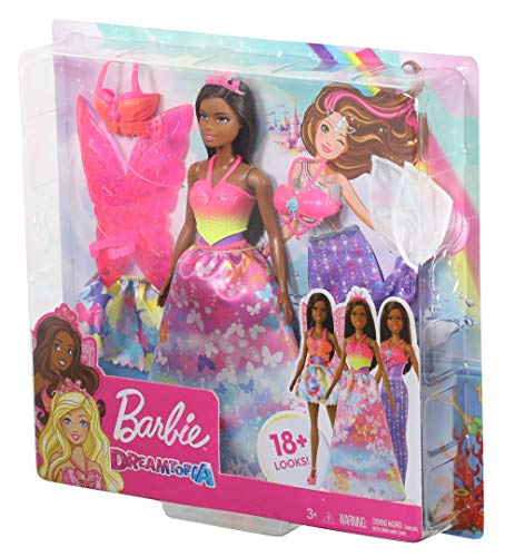 Barbie Dreamtopia Dress Up Doll Gift Set, approx. 12-inch, Brunette with 3 Fashions