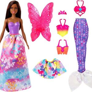 Barbie Dreamtopia Dress Up Doll Gift Set, approx. 12-inch, Brunette with 3 Fashions