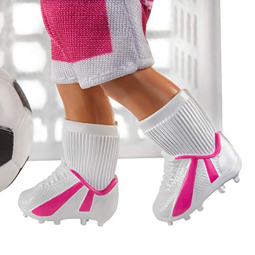 Barbie Soccer Coach Playset with Brunette Soccer Coach Doll, Student Doll and Accessories: Soccer Ball, Clipboard, Goal Net, Cones, Bench and More for Ages 3 and Up, Multi