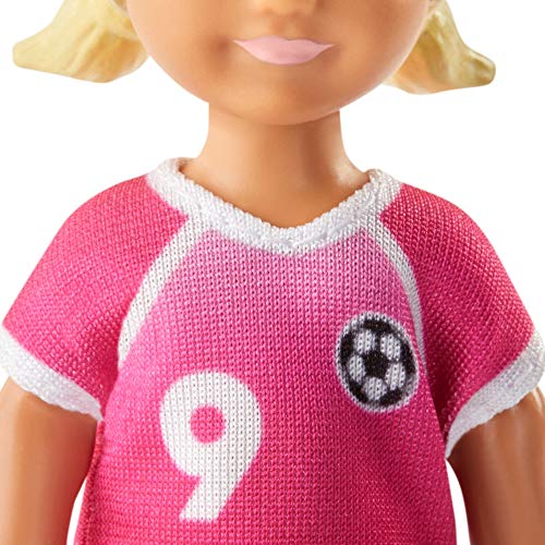 Barbie Soccer Coach Playset with Brunette Soccer Coach Doll, Student Doll and Accessories: Soccer Ball, Clipboard, Goal Net, Cones, Bench and More for Ages 3 and Up, Multi