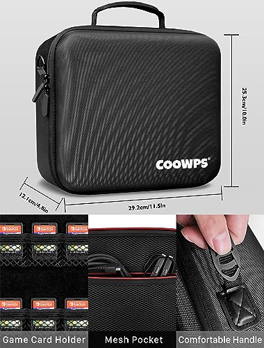 COOWPS Switch Carrying Case Compatible with Nintendo Switch and Switch OLED Model, with 21 Game Cards Storage Portable Full Protection Travel Case for Switch Console and Accessories, Black