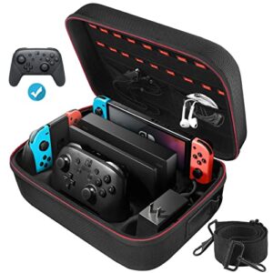 switch case for nintendo switch and switch oled model, portable full protection carrying travel bag with 18 game cards storage for switch console pro controller accessories black