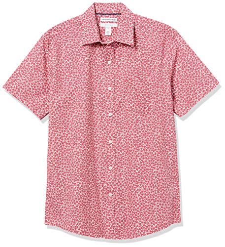 Amazon Essentials Men's Regular-Fit Short-Sleeve Poplin Shirt, Washed Red Roses, Medium