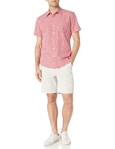 Amazon Essentials Men's Regular-Fit Short-Sleeve Poplin Shirt, Washed Red Roses, Medium