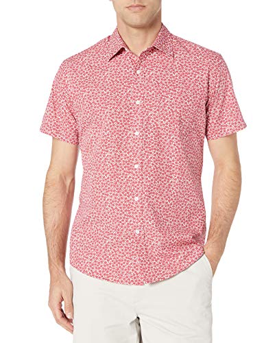 Amazon Essentials Men's Regular-Fit Short-Sleeve Poplin Shirt, Washed Red Roses, Medium