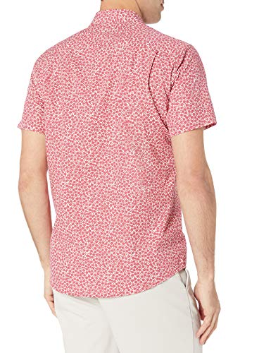 Amazon Essentials Men's Regular-Fit Short-Sleeve Poplin Shirt, Washed Red Roses, Medium