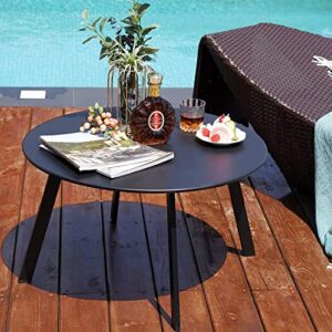 Grand Patio Round Steel Patio Coffee Table, Weather Resistant Outdoor Large Side Table,( Black, 1 PC)