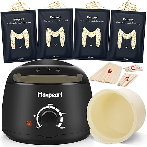 Wax Kit for Women Men, Hair Removal Waxing Kit with Hard Wax Beans for Coarse Hair Bikini Eyebrow, Cream White Wax Beads Refills for Wax Warmer