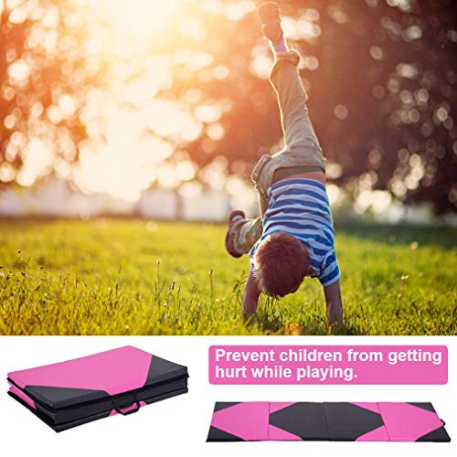 Dkeli Thick Fitness Gymnastics Exercise Mat 4 Folding Tumbling Mat for Kids Anti-Sweat Easy to Clean Indoor/Outdoor Yoga Mat Lightweight Home Gym Mat Carrying Handles，4x10x2