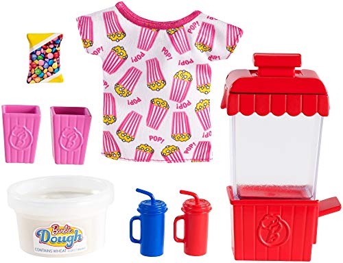 Barbie Cooking & Baking Accessory Pack with Popcorn-Themed Pieces, Including T-Shirt for Doll, Popcorn Machine Mold & Container of Molded Dough, Ages 4 Years Old & Up, Multi