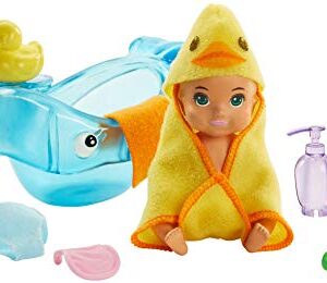 Barbie Skipper Babysitters Inc. Feeding and Bath-Time Playset with Color-Change Baby Doll, Tub and 6 Accessories