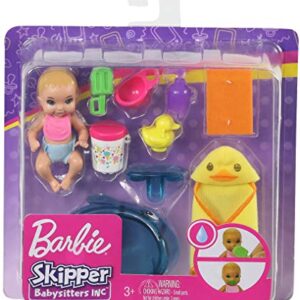 Barbie Skipper Babysitters Inc. Feeding and Bath-Time Playset with Color-Change Baby Doll, Tub and 6 Accessories