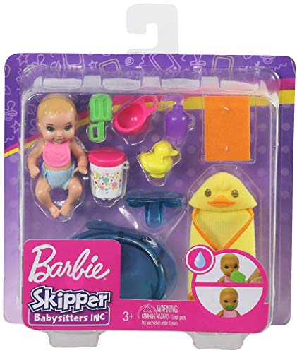 Barbie Skipper Babysitters Inc. Feeding and Bath-Time Playset with Color-Change Baby Doll, Tub and 6 Accessories