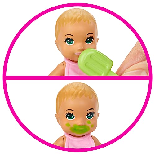 Barbie Skipper Babysitters Inc. Feeding and Bath-Time Playset with Color-Change Baby Doll, Tub and 6 Accessories