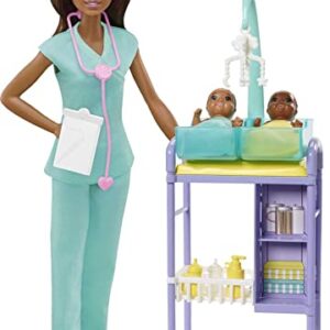 Barbie Careers Doll & Playset, Baby Doctor Theme with Brunette Fashion Doll, 2 Baby Dolls, Furniture & Accessories