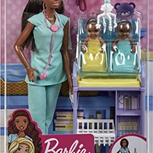 Barbie Careers Doll & Playset, Baby Doctor Theme with Brunette Fashion Doll, 2 Baby Dolls, Furniture & Accessories