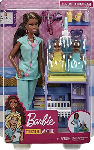 Barbie Careers Doll & Playset, Baby Doctor Theme with Brunette Fashion Doll, 2 Baby Dolls, Furniture & Accessories