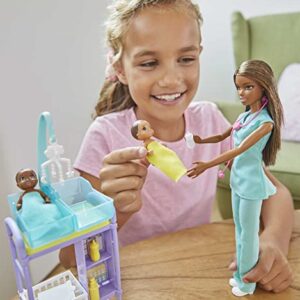 Barbie Careers Doll & Playset, Baby Doctor Theme with Brunette Fashion Doll, 2 Baby Dolls, Furniture & Accessories