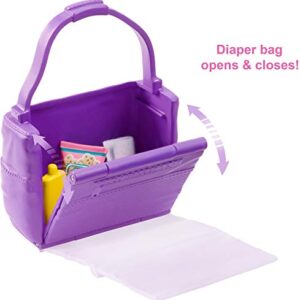 Barbie Skipper Babysitters Inc. Feeding and Changing Playset with Color-Change Baby Doll, Diaper Bag and Accessories