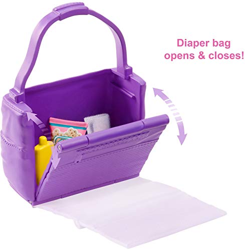 Barbie Skipper Babysitters Inc. Feeding and Changing Playset with Color-Change Baby Doll, Diaper Bag and Accessories