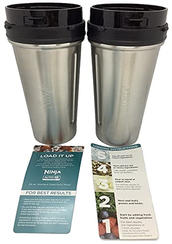 Genuine Ninja 24oz Stainless Steel Double-Wall Thermo Insulated Cup for Auto-IQ Blender, 2-Pack, Cup Only No Lid