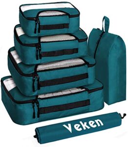 6 set packing cubes for suitcases, travel organizer bags for carry on luggage, veken suitcase organizer bags set for travel essentials travel accessories in 4 sizes(extra large, large, medium, small)