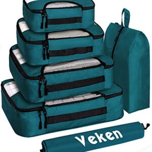 6 Set Packing Cubes for Suitcases, Travel Organizer Bags for Carry on Luggage, Veken Suitcase Organizer Bags Set for Travel Essentials Travel Accessories in 4 Sizes(Extra Large, Large, Medium, Small)