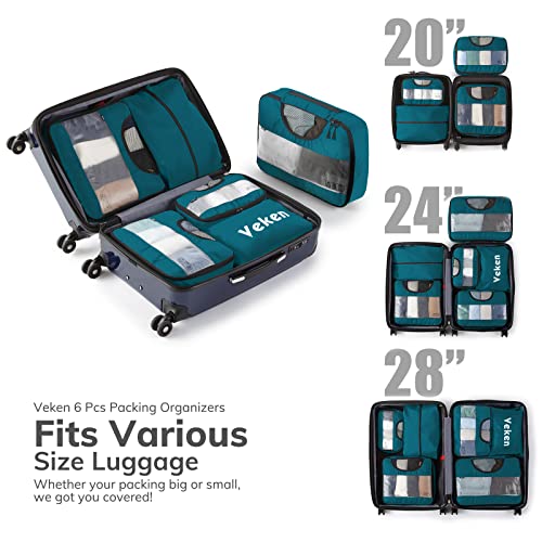 6 Set Packing Cubes for Suitcases, Travel Organizer Bags for Carry on Luggage, Veken Suitcase Organizer Bags Set for Travel Essentials Travel Accessories in 4 Sizes(Extra Large, Large, Medium, Small)