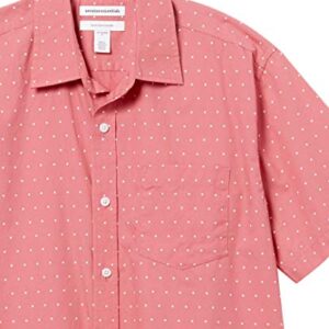 Amazon Essentials Men's Regular-Fit Short-Sleeve Poplin Shirt, Coral Orange/White, Dots, Large