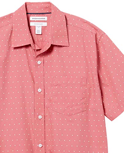 Amazon Essentials Men's Regular-Fit Short-Sleeve Poplin Shirt, Coral Orange/White, Dots, Large