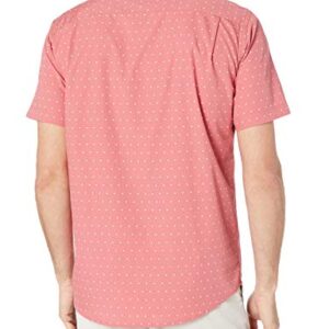 Amazon Essentials Men's Regular-Fit Short-Sleeve Poplin Shirt, Coral Orange/White, Dots, Large