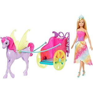 barbie dreamtopia princess doll, 11.5-in blonde, with fantasy horse and chariot