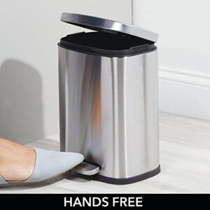 mDesign Stainless Steel Touchless Rectangular 1.3 Gallon/5 Liter Foot Step Trash Can with Lid - Wastebasket Container Bin for Bathroom, Bedroom, Kitchen, Office, Holds Garbage, Waste - Brushed Chrome