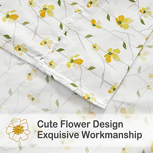 softan Full Sheet Set Floral Bed Sheets Full Printed Sheets Double - 4 Piece Soft Microfiber Patterned Fitted Sheets Full with 15" Deep Pocket, Yellow Flower