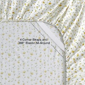 softan Full Sheet Set Floral Bed Sheets Full Printed Sheets Double - 4 Piece Soft Microfiber Patterned Fitted Sheets Full with 15" Deep Pocket, Yellow Flower