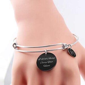 Qina C Love You to the Moon & Back Personalized Photo Engraving Charm Pendant Bangle Expandable Wire Bracelet Christmas Sweet 16 New Year Valentines Gift