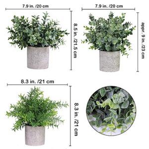 Winlyn Mini Potted Plants Artificial Eucalyptus Boxwood Rosemary Greenery in Pots Faux Potted Herbs Small Houseplants 8.3"-9" Tall for Indoor Greenery Tabletop Décor Centerpiece 3 Pack